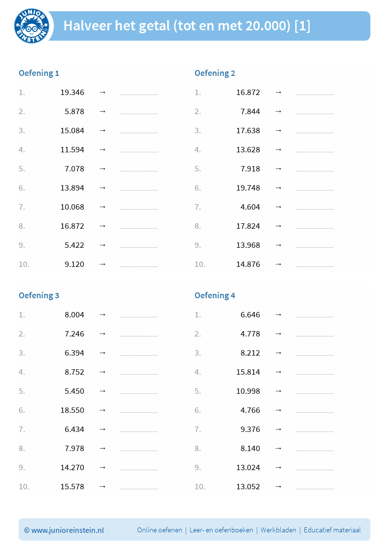 Halveer het getal (tot en met 20.000) [1]