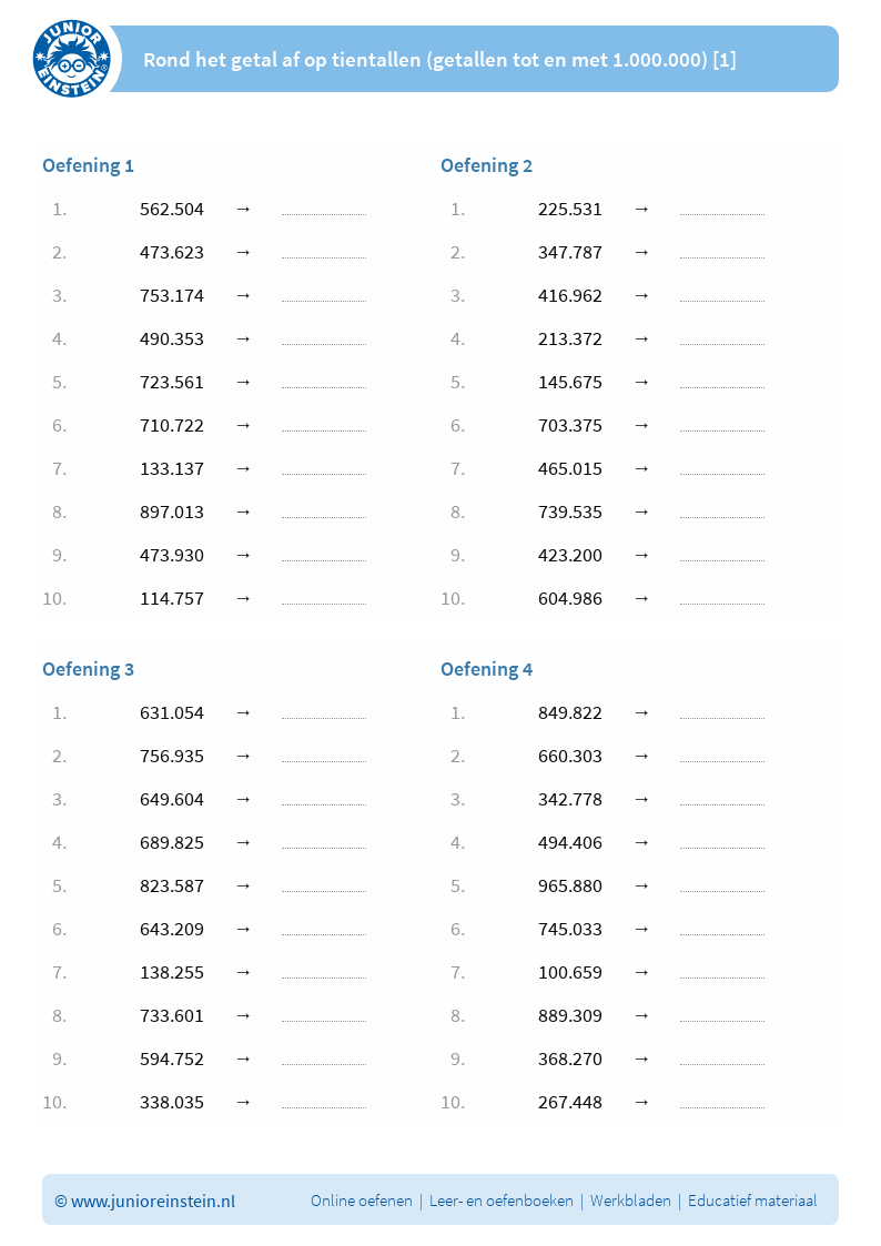 Rond het getal af op tientallen (getallen tot en met 1.000.000) [1]