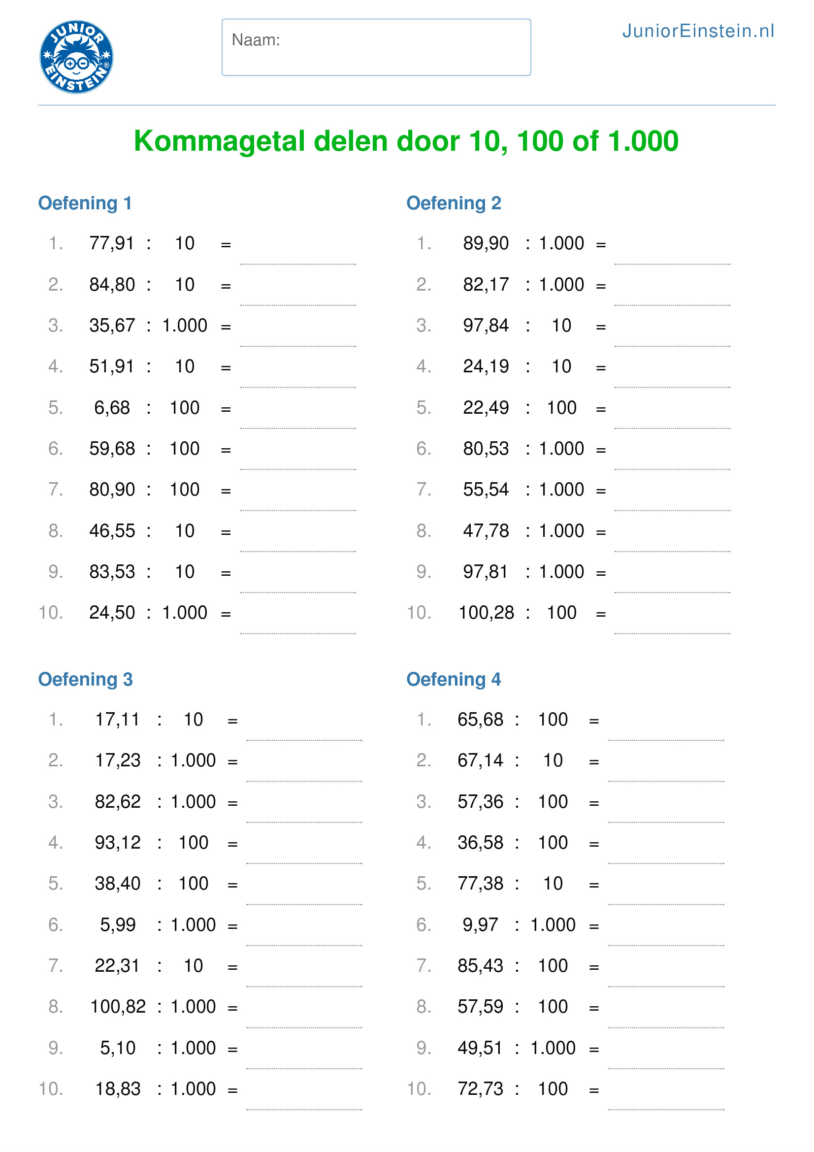 Kommagetal delen door 10, 100 of 1.000 [1]